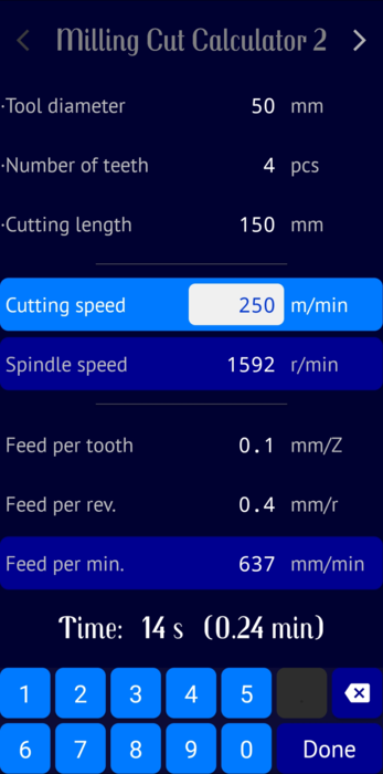 Milling Cut Calculator 2